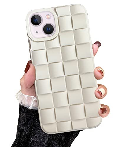 Ginkgonut Compatible with iPhone 14 Plus Case for Women/Girls, Cute 3D Laid Desgin Soft Silicone Shockproof Raised Bumper Corners Case for iPhone 14 Plus （White）
