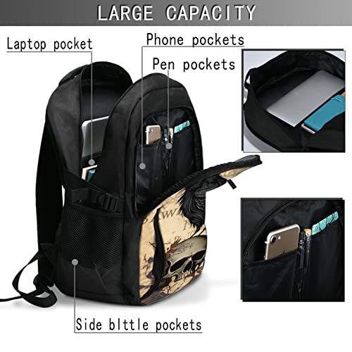 FYCFSLMY Edgar Allan Poe The Raven Skull Laptop Backpack, Travel Backpack With Usb Charging Port, Computer Bag For Men Women