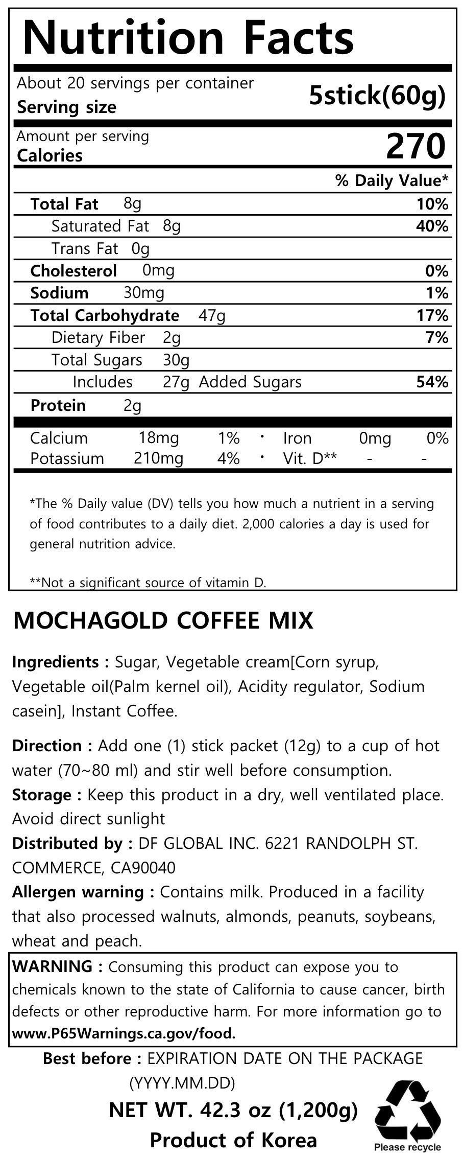 Damtuh Mocha Gold Mixed Instant Coffee Crème and Sugar Included
