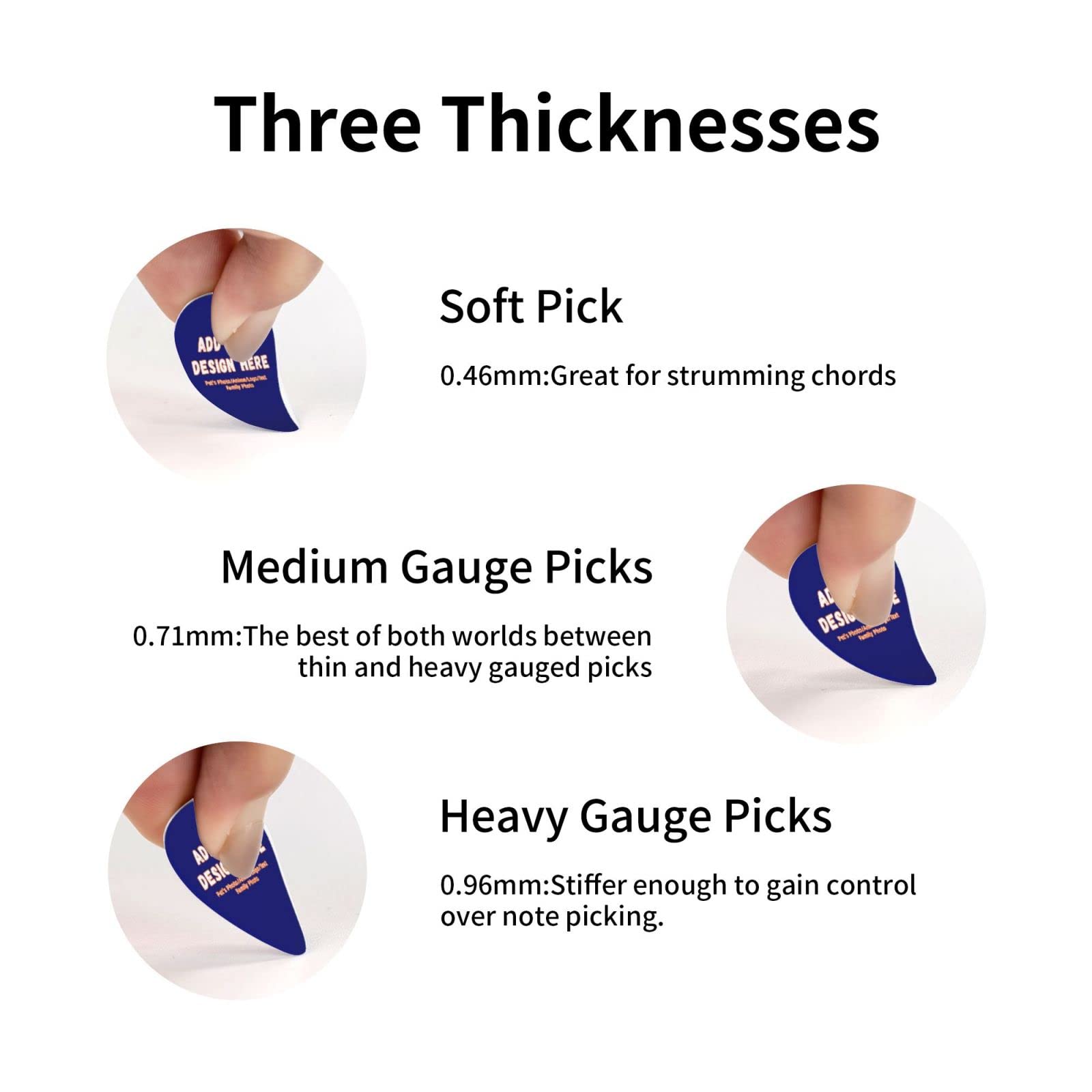 Custom Guitar Pick Packs of 12 Add Your Design Here Personalized Name Photo DIY Gift Thicknesses of 3 Medium Thin Heavy Plectrums for Bass Ukulele