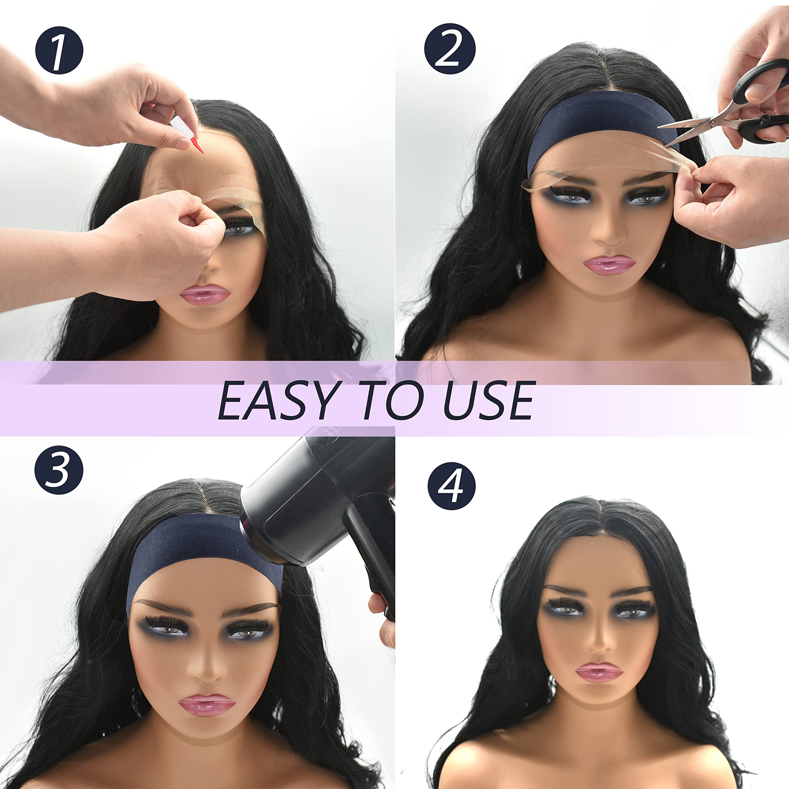 Elastic Bands for Lace Front Wigs and Baby Hair - Headband Wrap to Lay Edges, Wig Accessories (Black+Pink-02)