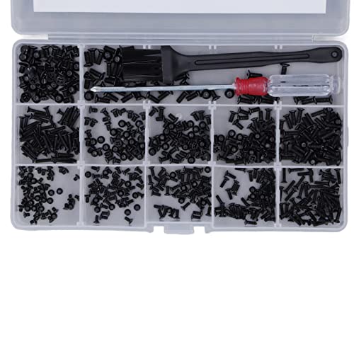 Electronic Repair Screws Kit, Black Fine Thread Computer Screw Flat Head for Electronics