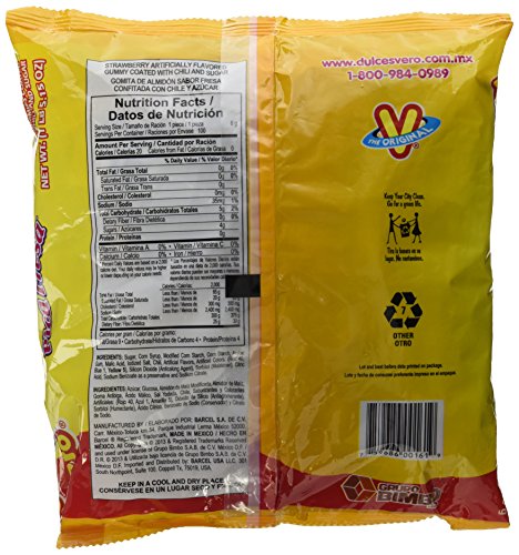 Dulces Vero Pica Fresa Chili Strawberry Flavor Gummy Mexican Candy, 100Piece, 1 LB, 5.15 OZ, Clear