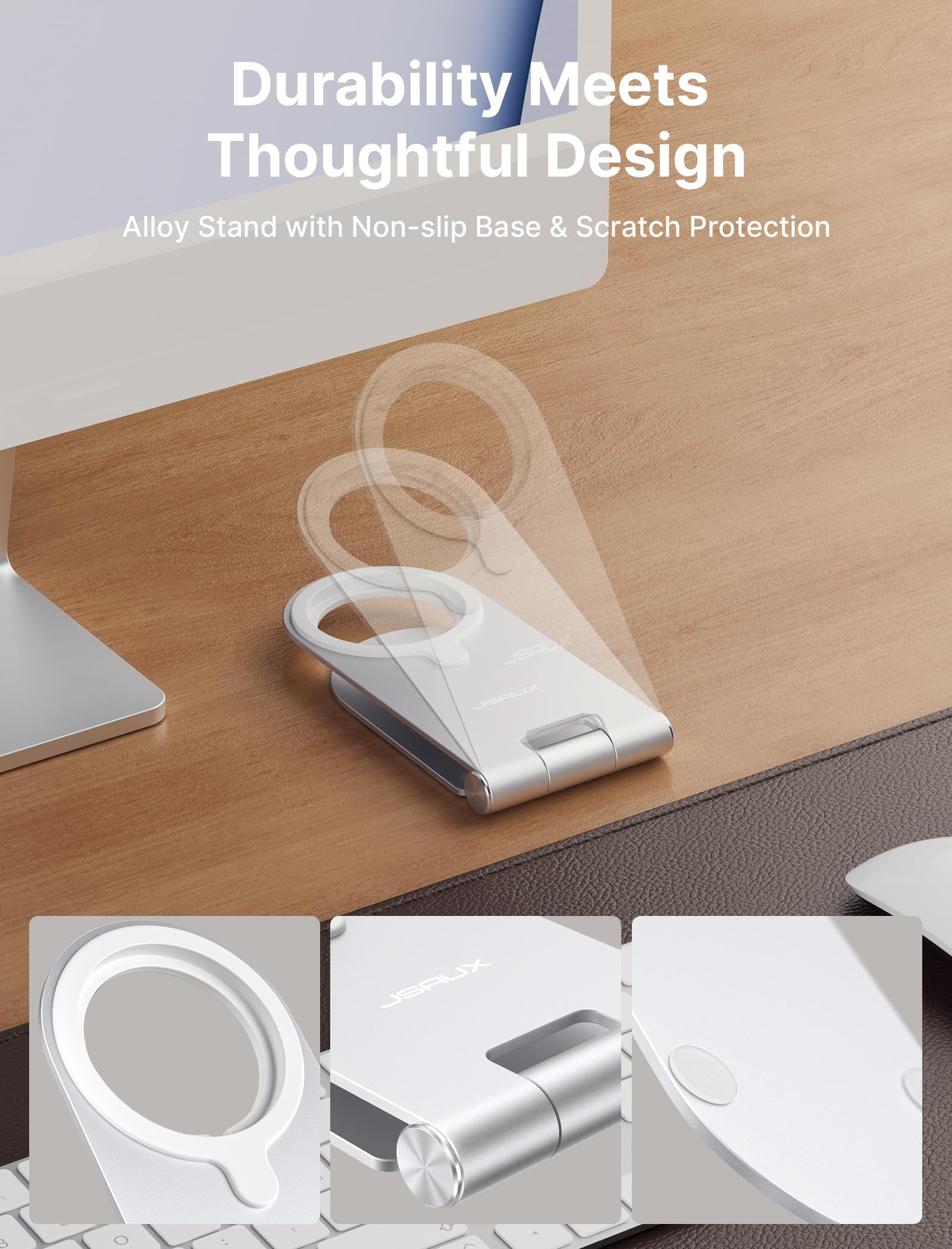 Compatible with MagSafe Charger for iPhone 15 - JSAUX Magnetic Wireless Charger Stand for iPhone 15/15 Pro/15 Plus/15 Pro Max/14 13 12, Magnet Charging Pad (Blue) with 20W PD Adapter and Metal Stand