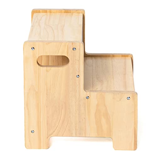 Toddler Wooden Step Stool for Kids Bathroom Potty Training and Reaching High, 2 Step-up Seat Ladder, Solid Wood Structure of Strong Durability, Natural Wood