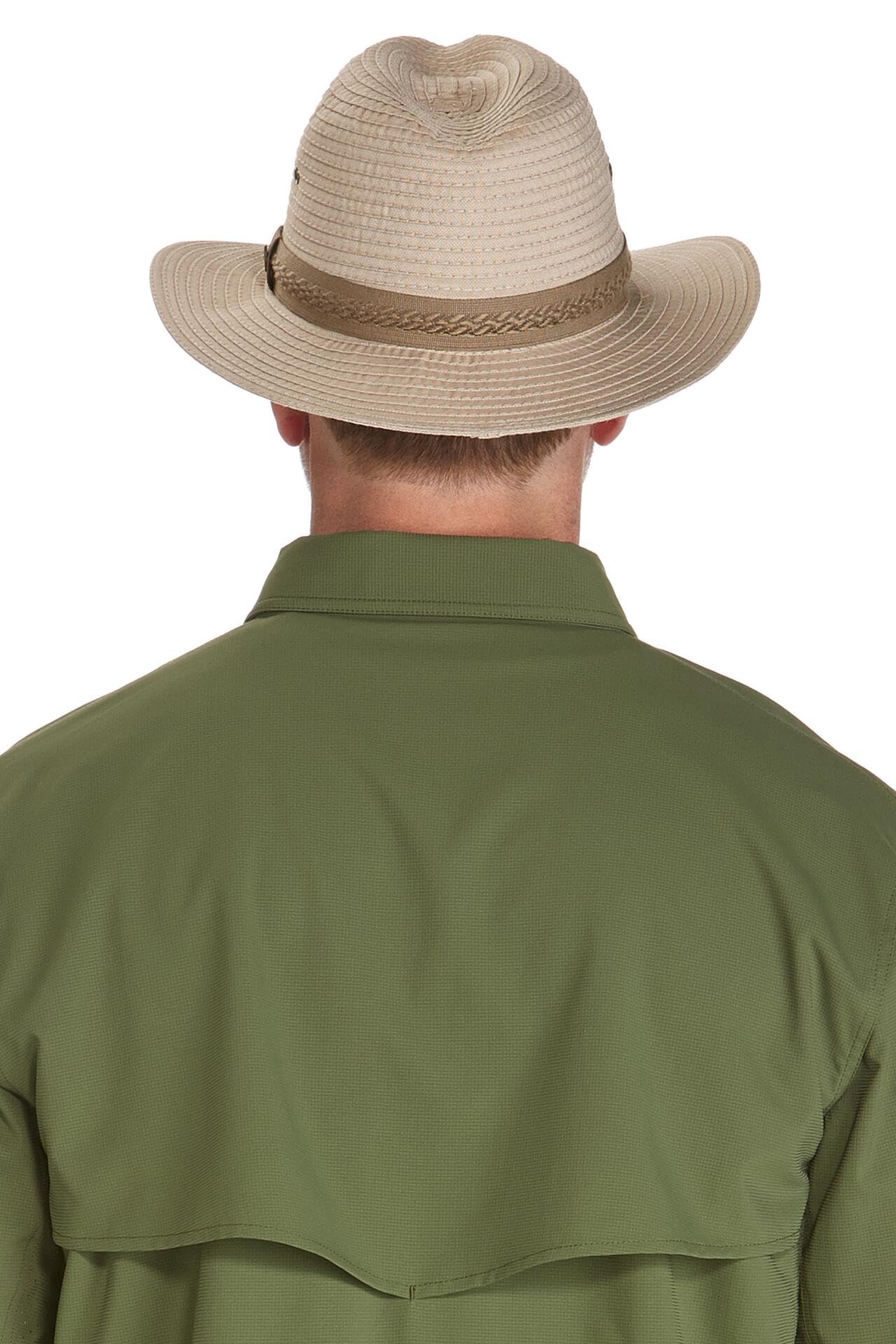 Coolibar UPF 50+ Men's Packable Travel Fedora - Sun Protective, Khaki, Large
