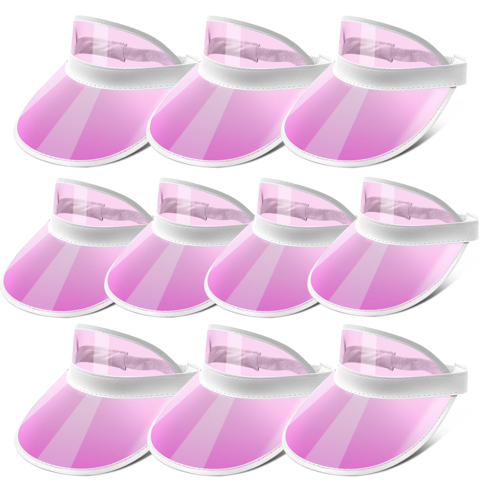 Ultrafun Unisex Candy Color Sun Visors Hats Plastic Clear UV Protection Cap for Sports Outdoor Activities (Pink-10pcs)