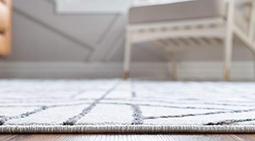 Rugs.com Lattice Trellis Collection Rug β 8 Ft Round White Low-Pile Rug Perfect for Kitchens, Dining Rooms