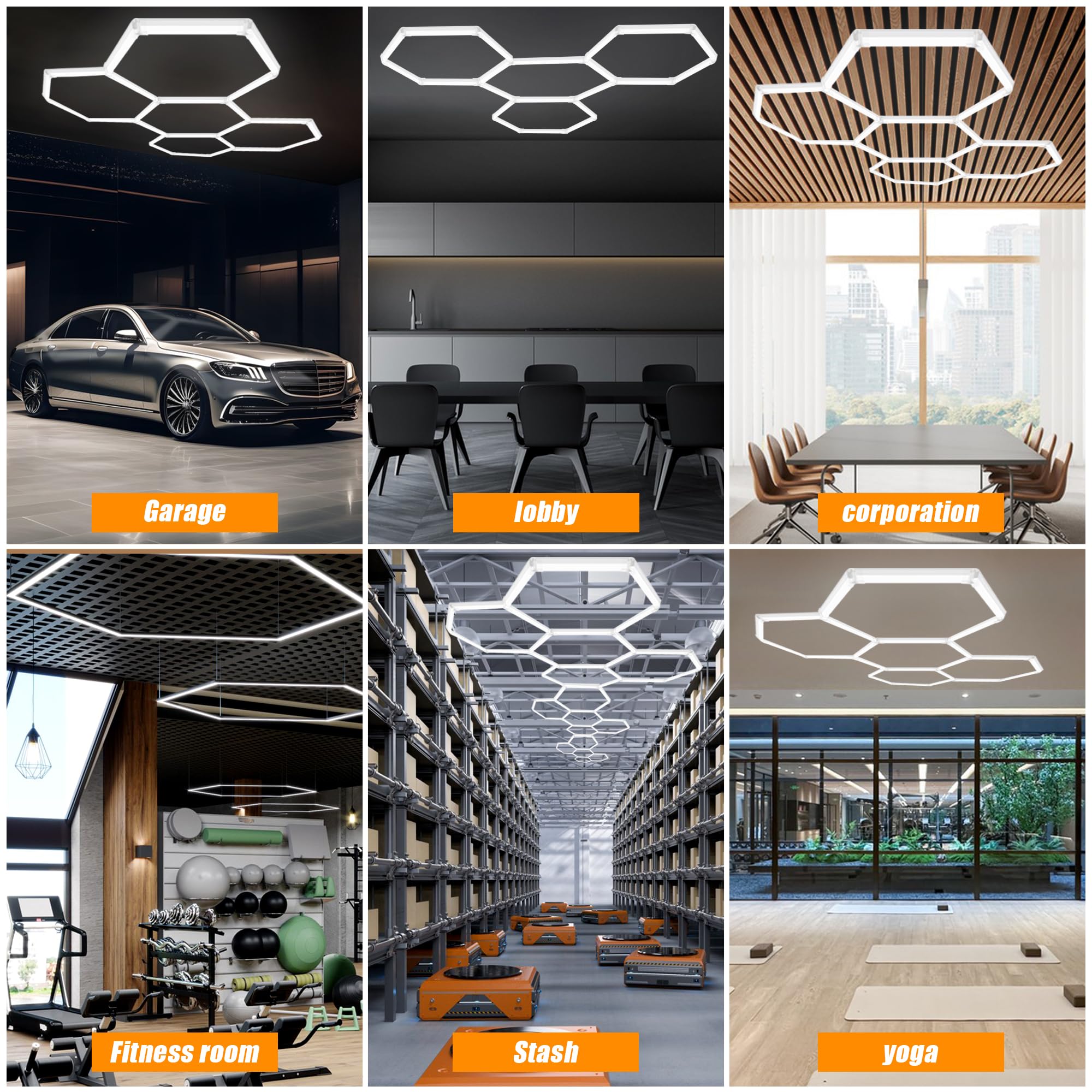 HYKOONT 16 Pack LED Hexagon Garage Light 90W LM Ultra-Bright Honeycomb Lighting Kits Linkable Plug-in Car Detailing Ceiling Light for Garage, Warehouse, Workshop, Gym, Basement, Car Care Wash Room