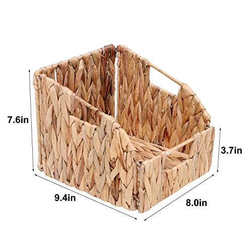 Water Hyacinth Storage Baskets with Handles,Seagrass Storage Basket,Wicker Baskets,Small Folding 2 Packs Handmade Woven Baskets 9.4"L x 7.9"W x 7.5 "H (water hyacinth)