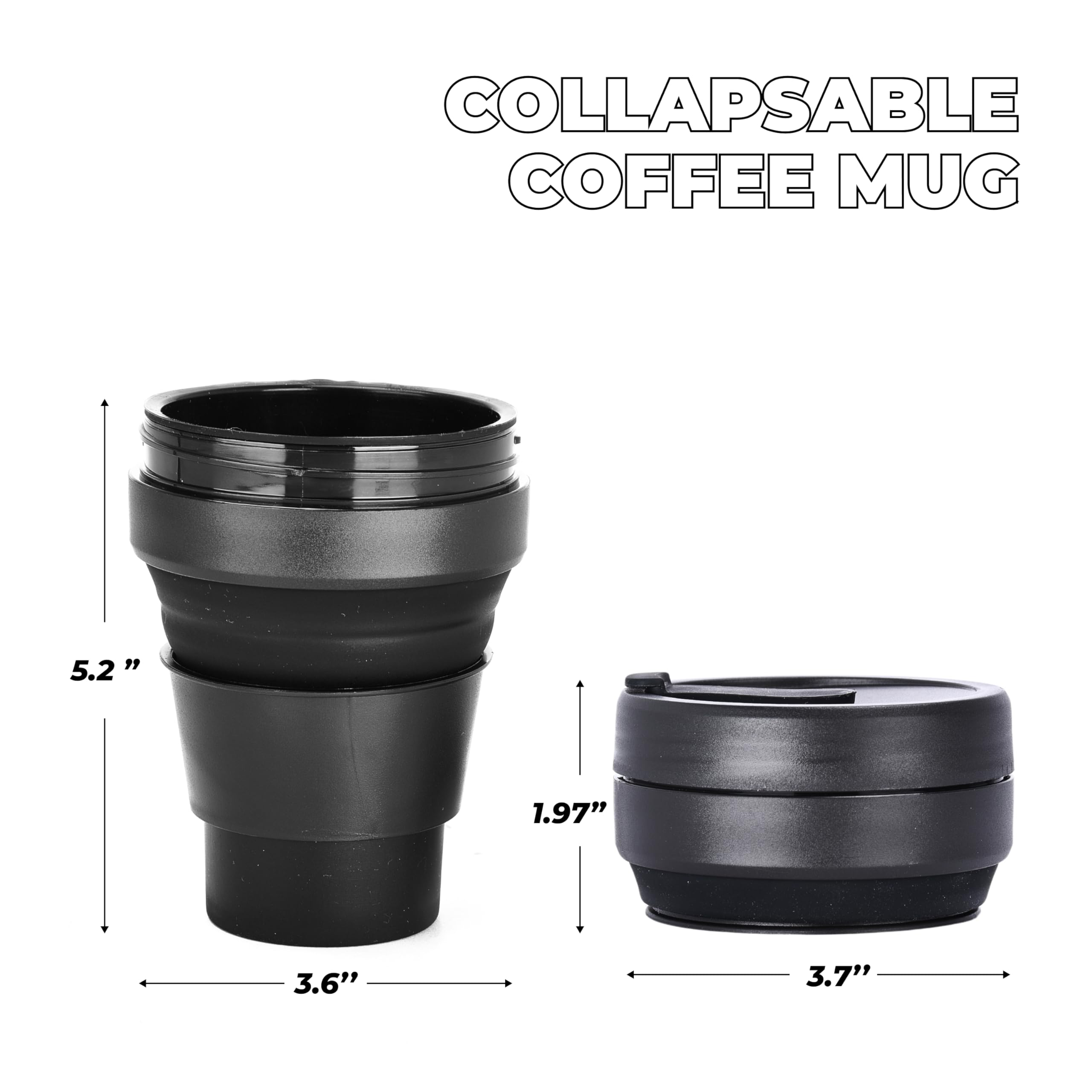 HYDRATE Collapsible Cups for Traveling - 13.5oz Black Reusable Cup, Microwave & Dishwasher Safe - Enjoy Hot or Cold Beverages Anywhere, Anytime with this Convenient, Travel Coffee or Tea Mug with Lid