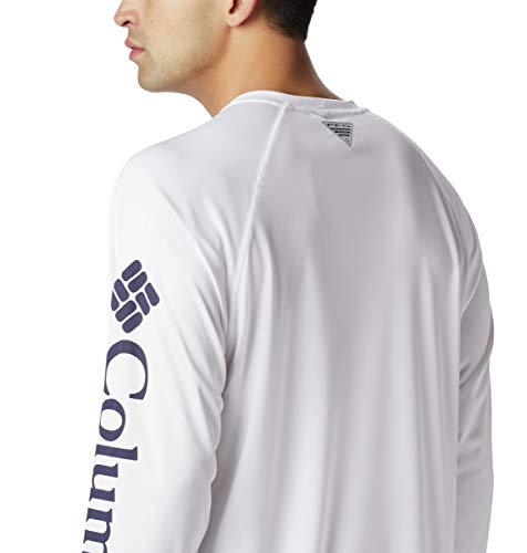 Columbia Men's Terminal Tackle Long Sleeve Fishing Shirt, White/Nightshade Logo, Medium