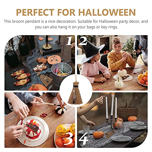 Halloween Mini Broom DIY Handmade Simulation Wizard Branch Broom Model Pendant Jewelry Making Accessories for Kids Khaki