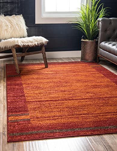 Unique Loom Autumn Collection Modern Contemporary Casual Abstract Area Rug, Rectangular 5' 0 x 8' 0, Terracotta/Burgundy Border