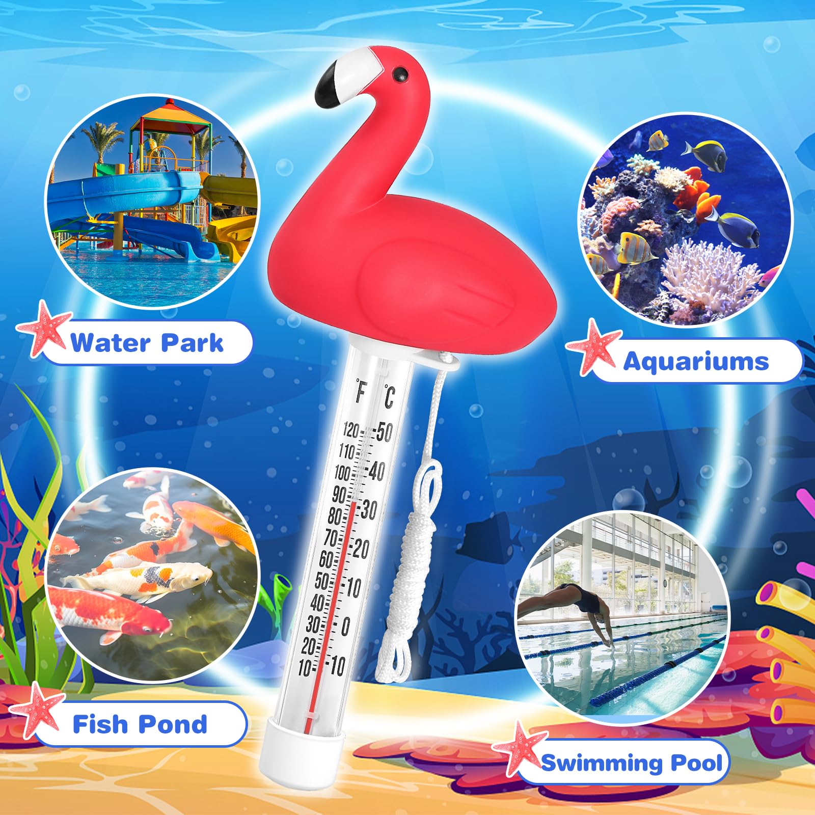 Floating Pool Thermometer, Pool Temperature Thermometer for Cold Plunge, Large Display, Easy to Read, Shatter Resistant, for Outdoor & Indoor Swimming Pools, Spas, Hot Tubs & Aquariums