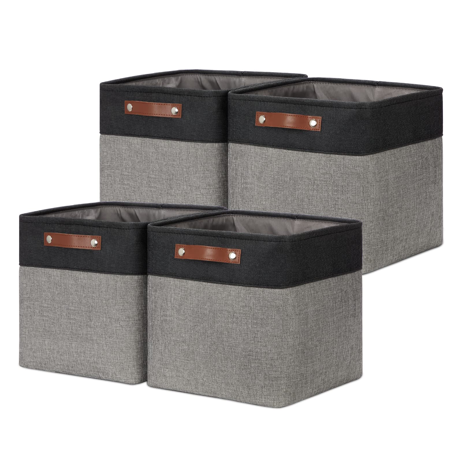 DULLEMELO Collapsible Bundle Baskets 4 Cube Baskets 12"x12"x12" + 6 Small Baskets 11.8"x7.9"x5.1"(Black&Grey