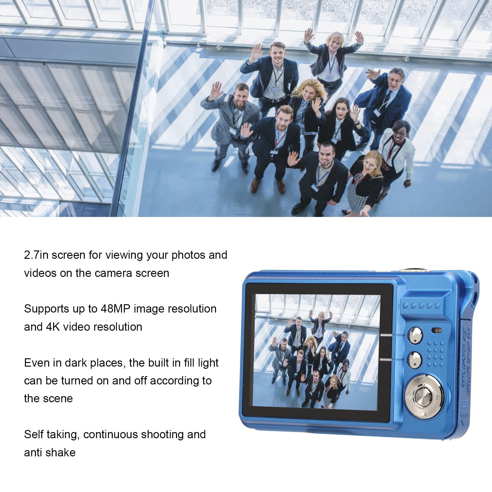 Compact Camera, 4K LCD 2.7 Inch Digital Camera, Internal Filling for Shooting (Blue)