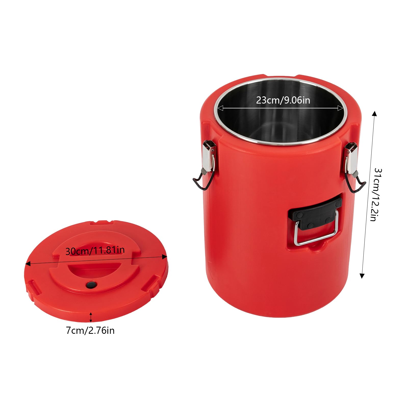 HAPPCUCOE 20L/21.1Qt Insulated Soup Container, Commercial Soup Container for Hot Or Cold Food Storage, Insulated Bucket for Kitchens, Restaurants (Red)