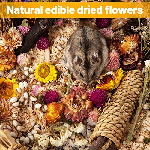MEWTOGO 10.5Oz Hamster Bedding Decor - Natural Edible Dried Flowers Herb for Habitat Decor of Gerbils Hamsters Degus Mice Reptiles Bunny and Other Small Animals