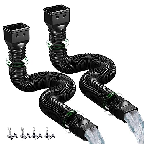 REBAGU Gutter Downspout Extensions 2 Pack â Non-Cracking Plastic Down Spout Drain Extension for Yard â Easy Installation Expandable Rain Gutter Downspout â Adjustable Shape Downspout Adapter (Black)