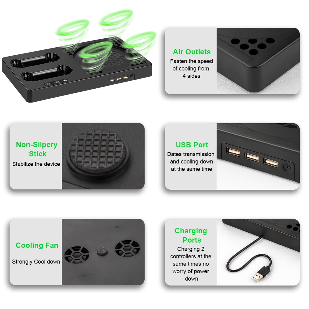 Cooling Fan for Xbox Series X Mviioe Xbox Series X Cooling Stand with 1400mAh Rechargeable Battery Pack and Dual Controller Charger Ports (Only Compatible with Xbox Series x)