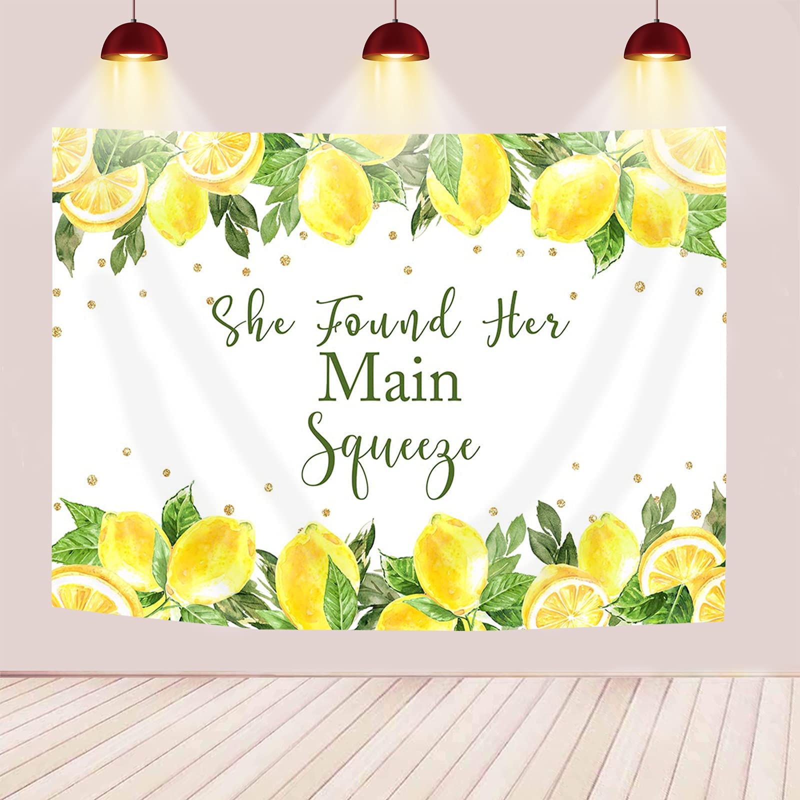 Mocsicka She Found Her Main Squeeze Backdrop Lemon Bridal Shower Lemonade Bachelorette Party Decoration Green Lemon Bride to Be Wedding Engagement Background (7x5ft (82x60 inch))