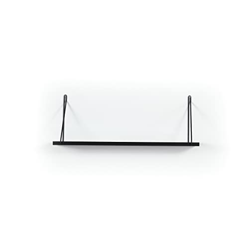 HT Design Palmer Floating Wall Decor Wall Mounted Rustic Decorative Hanging Metal Bracket Single Shelf for Books, Black