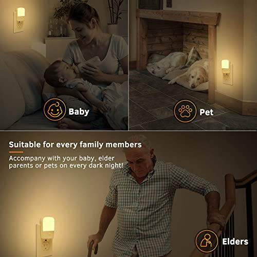 Night Lights Plug into Wall, LED Night Light with Light Sensor, Adjustable Brightness 30/60LM Dimmable Night Light, 3000K Warm White Night Light for Kids, Nursery, Pet, Bedroom Hallway Kitchen, 4 Pack