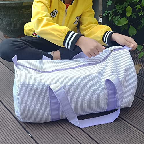 Gabigaba Kids Travel Overnight Bag Seersucker Carry On Lightweight Weekender Duffel Bag for Boys and Girls (Lavender)