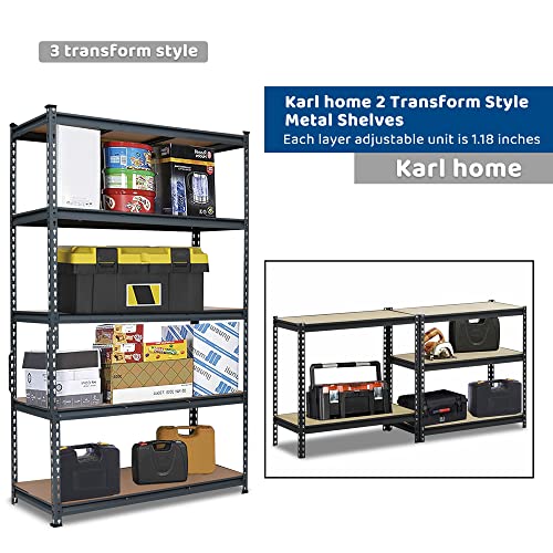 Karl home Garage Shelving Heavy Duty, 5-Tier Large Size Adjustable Metal Shelving Unit Rack Organization for Garage Pantry Basement, 2000lbs,43.3" L x 17.7" W x 70.9" H, Gray