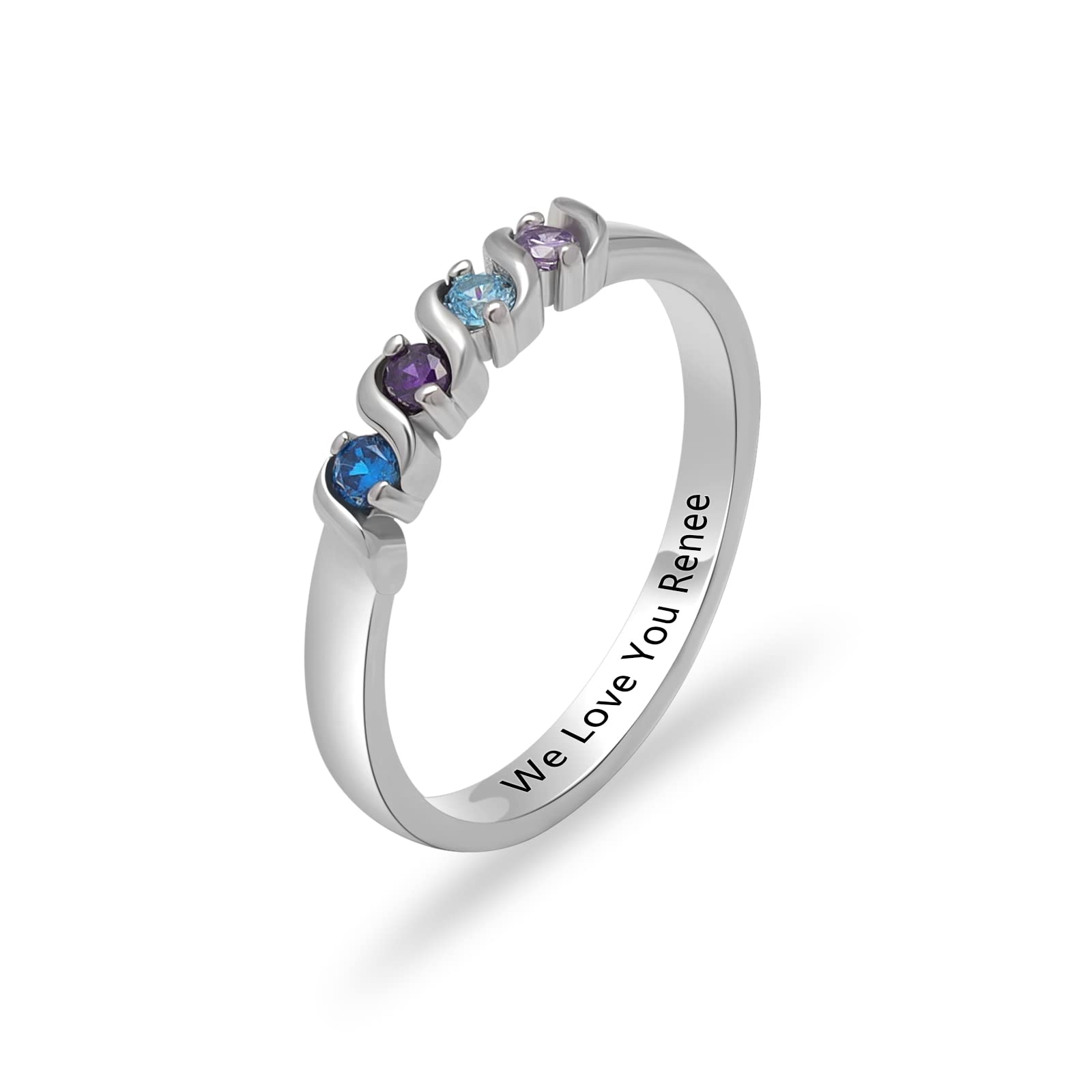 Custom Stackable Birthstone Rings for Women 925 Sterling Silver Personalized Stacking Rings for Mother