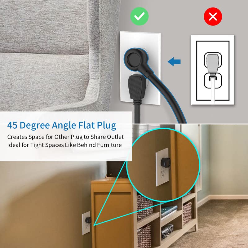 Extension Cord 15 ft Bundle,Flat Plug Power Strip with Widely Spaced Outlets USB Ports, Wall Mount Power Strip, Long Extension Cord with Multiple Outlets for Home, Office