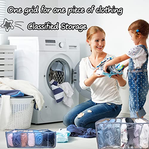 Wellcun Wardrobe Clothes Organizer 7 Grids, 2PCS Clothing Storage Bins, Underwear Drawer Organizer Clothes, Upgraded Foldable Jeans Compartment Storage Box, Mesh Clothes Storage Organizer