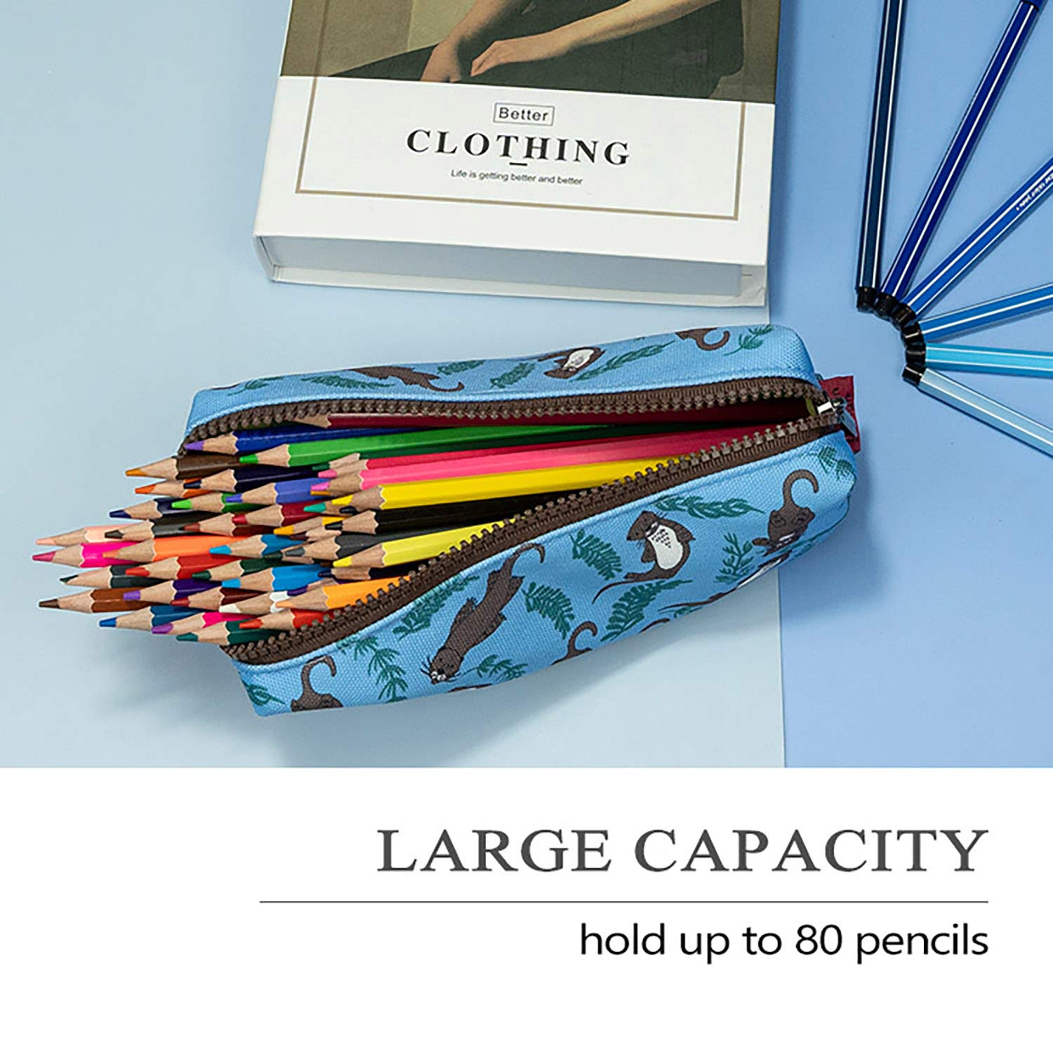 LPakin Cute Otter Canvas Pencil Case Canvas Pen Bag Pouch Gadget Stationary Case Makeup Cosmetic Bag Kawaii Box