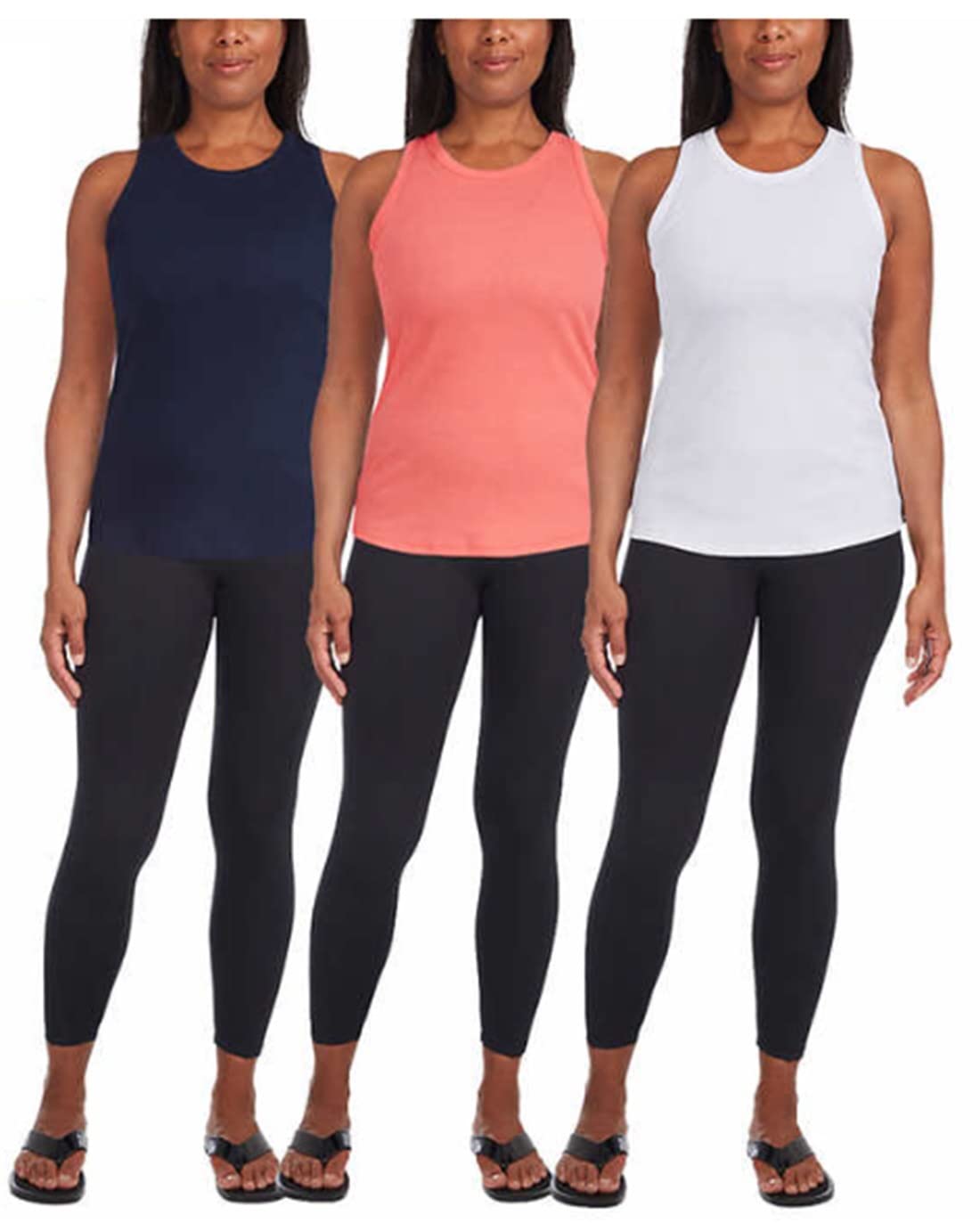 Danskin Women's 3 Pack Tank Top (White/Pink/Navy, XX-Large)