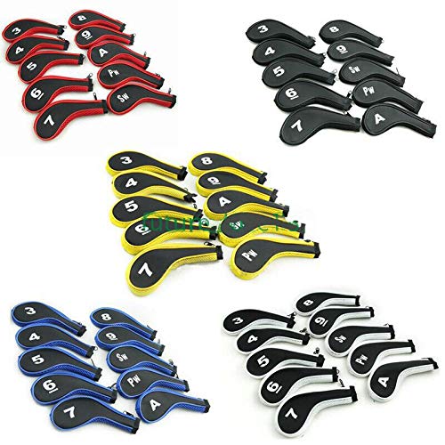 DBYAN 10pcs Number Print Long Sleeve Golf Club Iron Covers Head Covers Set with Zipper for Irons Taylormade Ping Callaway Mizuno Cobra,Black & White