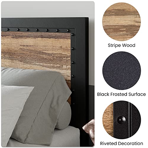 SHA CERLIN Heavy Duty Metal Bed Frame Queen Size, Platform Bed Frame with Wooden Headboard Footboard, 13 Strong Metal Slats Support, No Box Spring Needed, Mattress Foundation, Easy Assembly