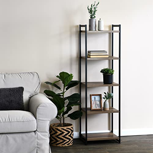Household Essentials 5 Tier Storage Tower Metal, Grey Shelf β Black Frame, Ashwood & 81-1 Foldable Fabric Storage Bins | Set of 6 Cubby Cubes with Handles | Navy Blue, 6 lbs