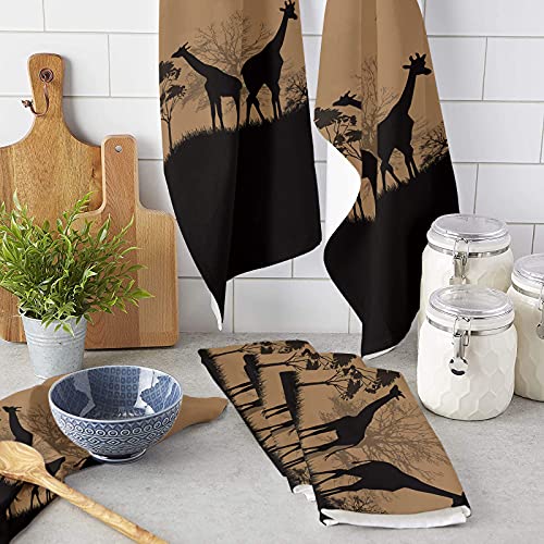 DuoPhi Kitchen Towels Set Giraffe Sunset Dish Towel Animal Print Dishcloths 2 Pack, 18x28 Inches Absorbent Soft Cotton Dish Cloths Bar Towels & Tea Towels, (LTL-210707-SLXM03391WJGBDPI)