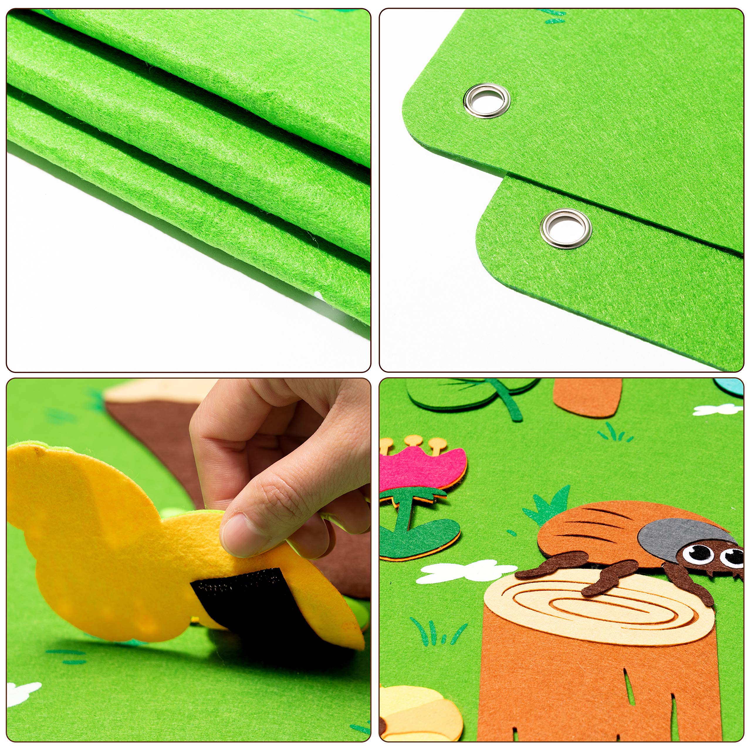 WATINC Insect Teaching Felt Board Story Set 3.5 Ft 45Pcs Preschool Bug Animals Caterpillar Bee Butterfly Dragonfly Storytelling Flannel Early Learning Play Kit Wall Hanging Gift for Toddlers (Green)
