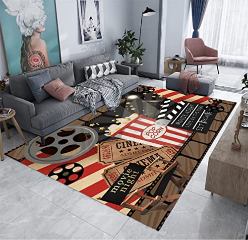 Lgglovelin Full Size Vintage Movie Area Rug,5x6ft, Movie Theater Decor Accessories Home Theater Rug Cinema Sign Washable with Non-Slip Backing Home Decor Gamer Room Decor Living Room 60x72in