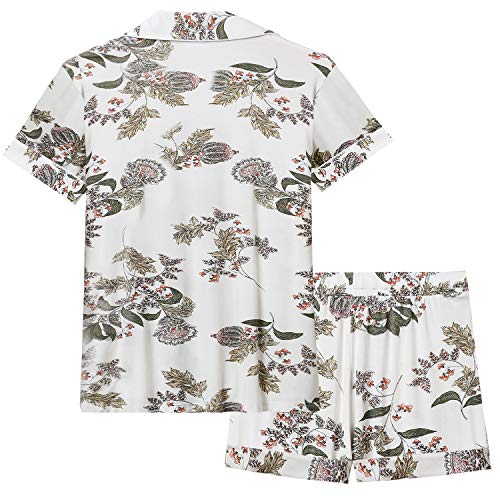 Joyaria Womens Summer Bamboo Short Sleeve Button Up Pajama/Pj/Sleep Shorts Set (Floral Print,XXL)