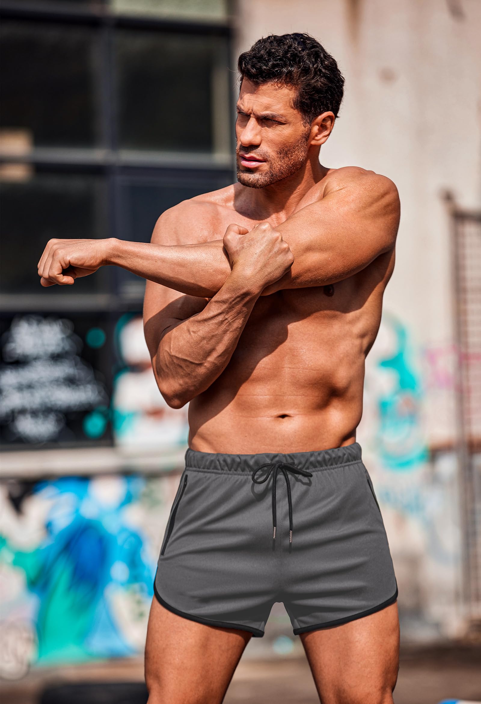COOFANDY Men's 2 Pack Running Shorts 3" Lightweight Athletic Shorts Gym Workout Shorts with Zipper Pockets Black/White
