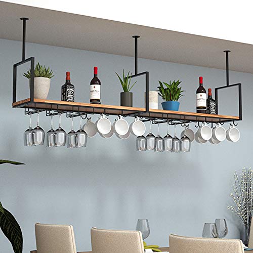 HZHKKP Ceiling Shelf Ceiling Wine Rack Wine Rack Hanging Wine Glass Racks Stemware Holder,Iron Solid Wood Ceiling Shelf,for Bars/Restaurants/Kitchens Storage Rack & Shelves (Size : 80 * 3