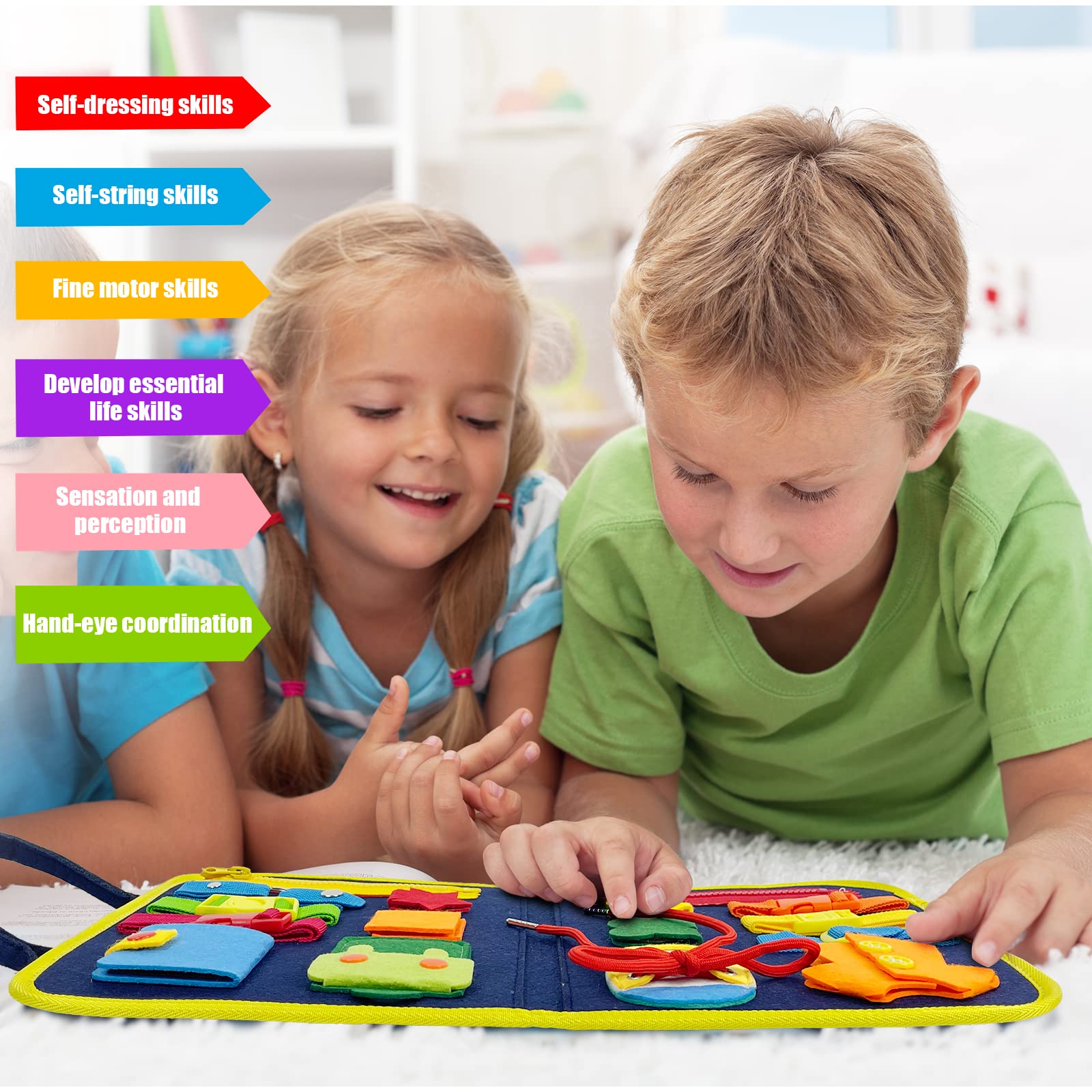 Rrwin Toddlers Busy Board for 1 2 3 4 Year Old Montessori Sensory Preschool Activities Educational Travel Toys Boys & Grils Gifts Learning Basic Dress Skills