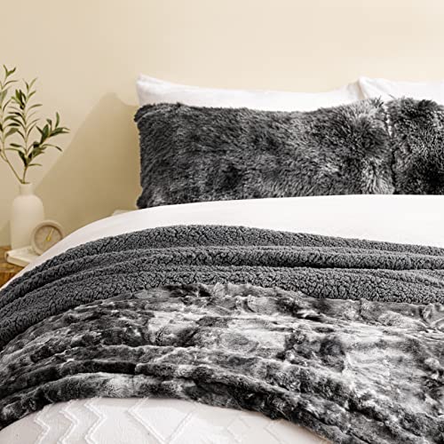 joybest Faux Fur Throw Blanket for Couch, Tie-Dye Reversible Fuzzy Blankets, 50x60 Inches Soft Sherpa Blanket for Sofa and Bed