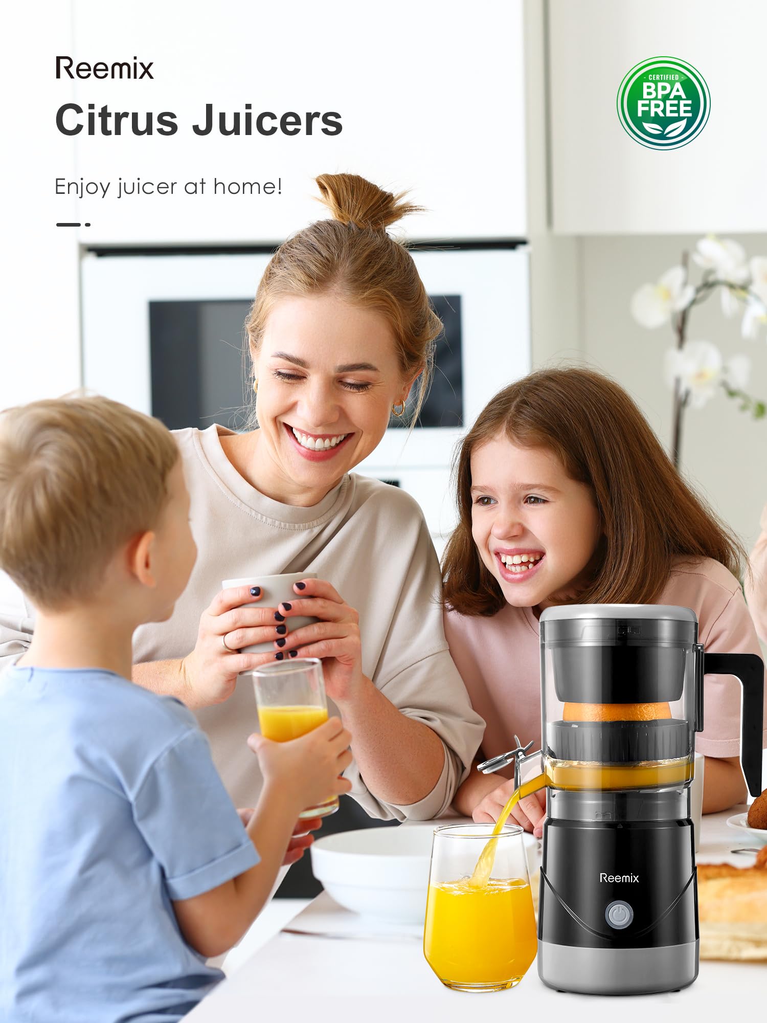 Electric Orange Juicer Squeezer, Reemix Electric Citrus Juicer, One Touch Operation, for Orange, Lemon, Grapefruit, Portable Juicer for Orange with Cleaning Brush