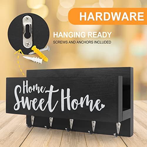 FIPUTE Mail and Key Holder for Wall, Decorative Entryway Organizer Shelf with Hooks for Dog Leash, Sunglasses, Purses, Coats β 100% Solid Wood Key Hanger 11.8β x 5.9β x 3.2β