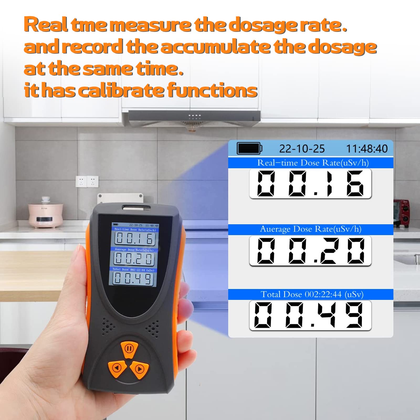 Geiger Counter Nuclear Radiation Detector, Portable High Accuracy Radiation Dosimeter, Handheld Beta Gamma X-ray Radiation Monitor with Backlight LCD Display, Battery Powered