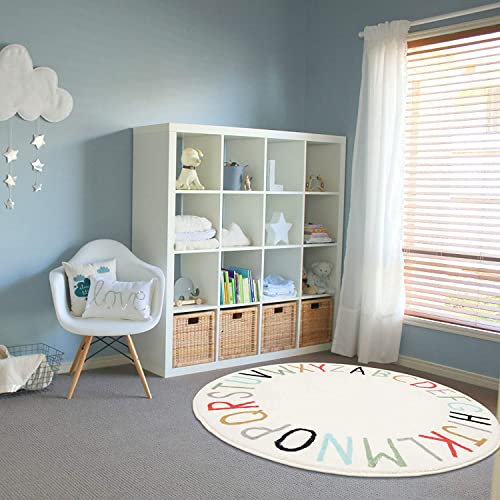 Topotdor Rainbow Round Kids Play Rug Alphabet Nursery Area Rug Extra Large Soft Crawling Play Mat for Children Toddlers Bedroom (71 inch, Multi Color)